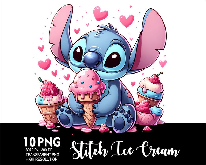 Diseño PNG de Stitch con helado (10 unidades) para sublimación. PNG de ...