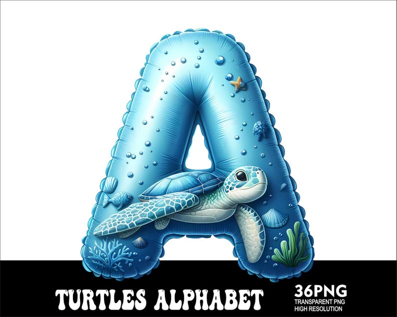 Ocean Turtle Alphabet PNG Letters Design Caretta Turtles Letters Png ...