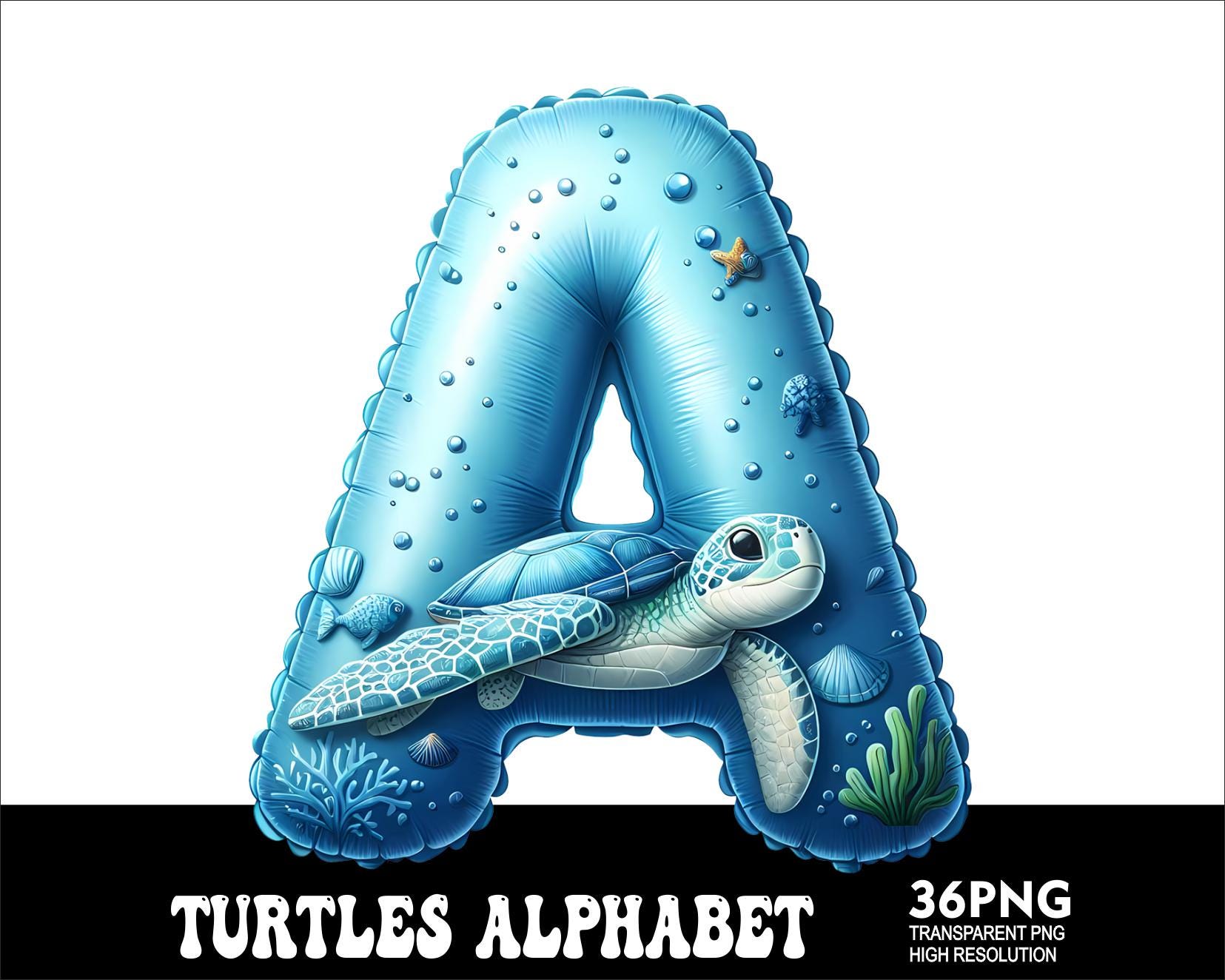 Ocean Turtle Alphabet PNG Letters Design Caretta Turtles Letters Png ...