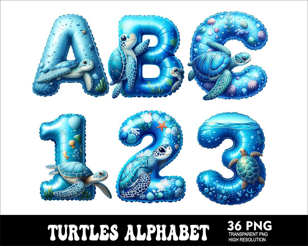Ocean Turtle Alphabet PNG Letters Design Caretta Turtles Letters Png ...
