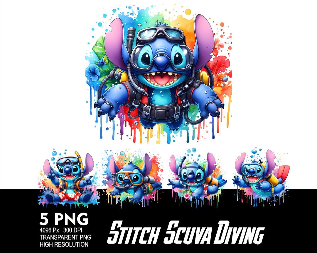 Stitch Scuva Diving 5 PNG Design for Sublimation Png 300DPI High ...