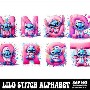 Cartoon Lilo Stitch Alphabet PNG Letters Design Pink Stitch Letters Png ...
