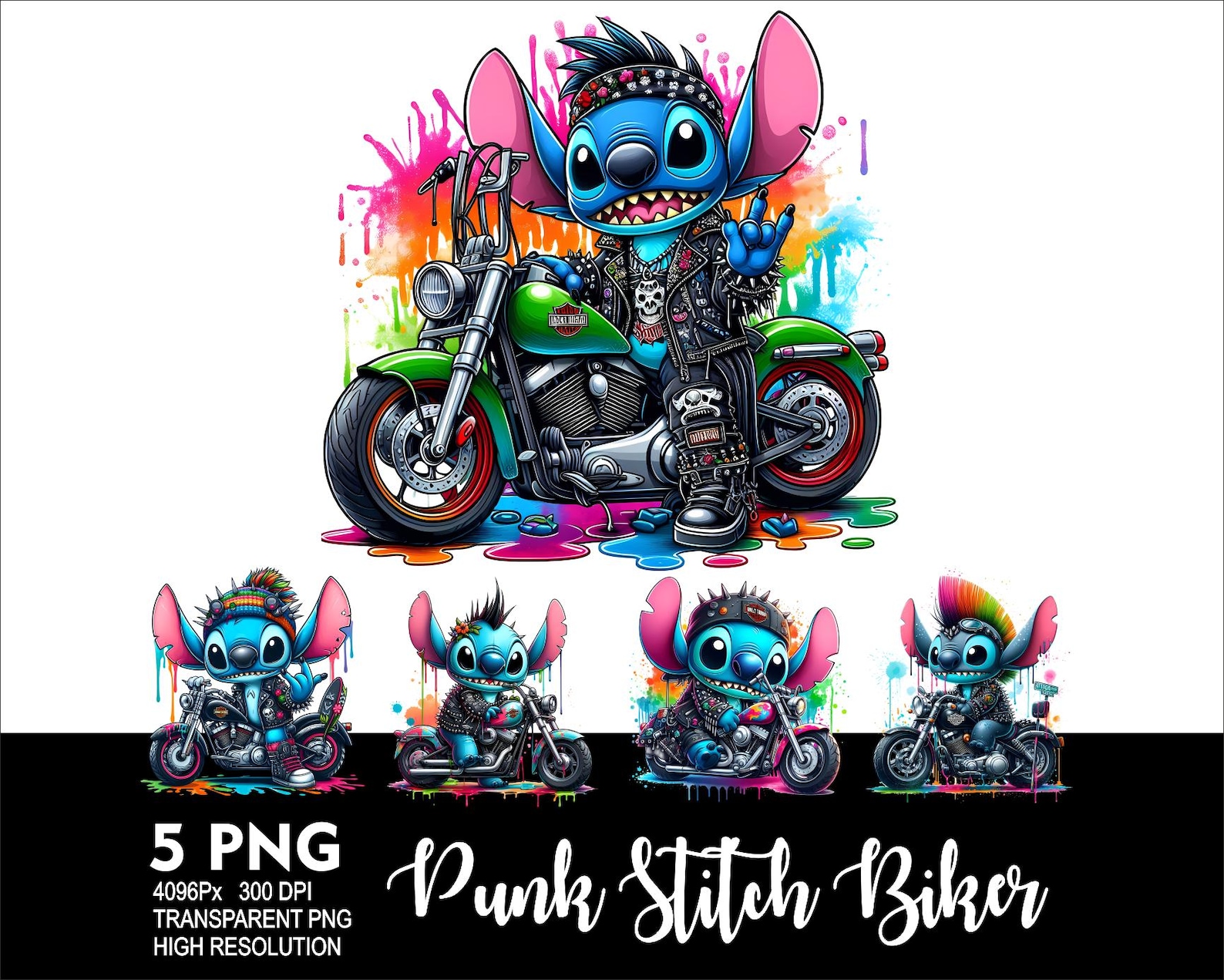 Punk Stitch Biker 5 PNG Design for Sublimation Png 300DPI High ...
