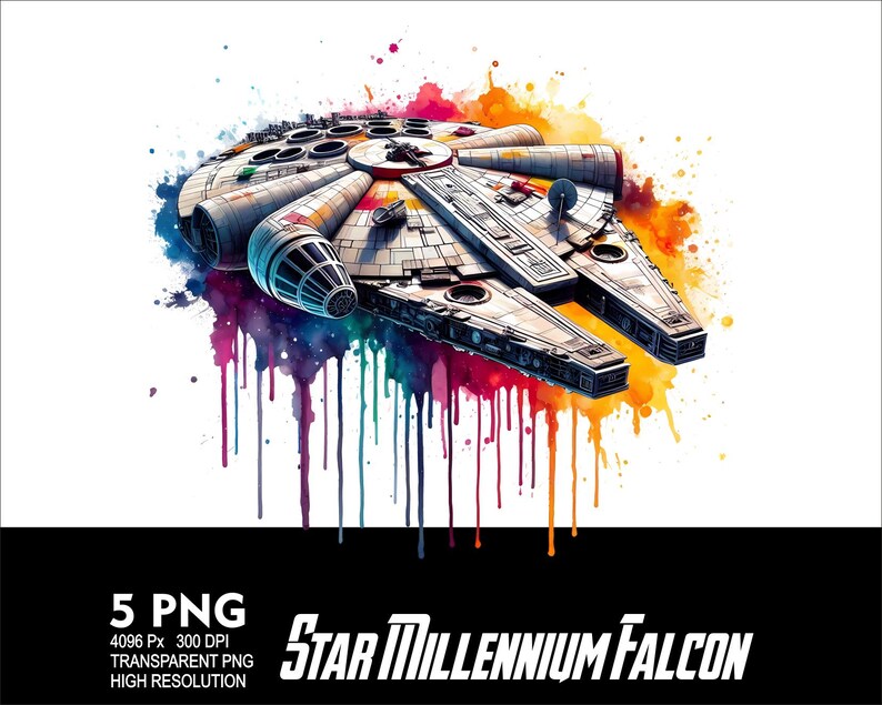 Star Wars Millennium Falcon 5 PNG Design for Watercolor Sublimation Png ...