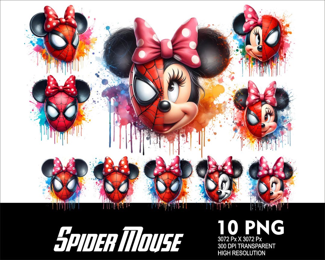 Superhero Spider Minnie 10 PNG Design Watercolor Sublimation Png 300DPI ...