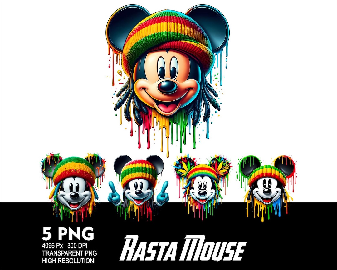 Rasta Mickey 5 PNG Design for Watercolor Sublimation Png 300DPI High ...