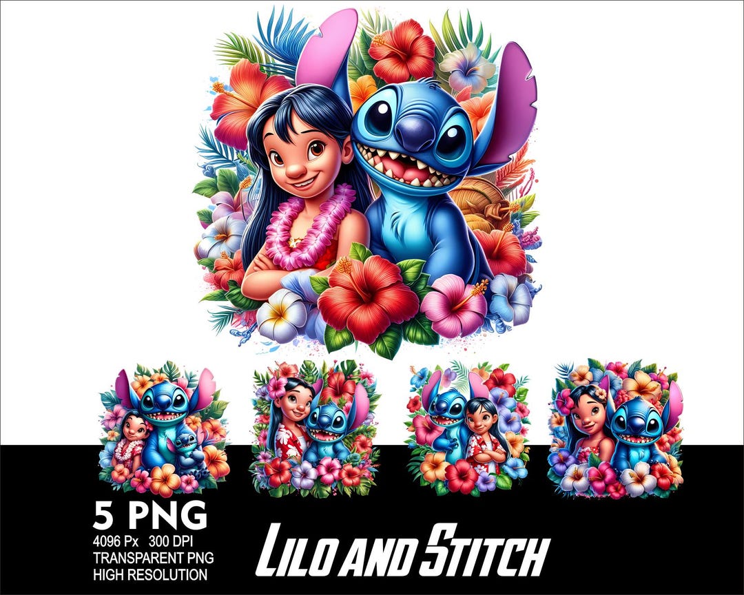 Lilo Stitch Hawaii Flowers 5 PNG Design Sublimation Png 300DPI High ...