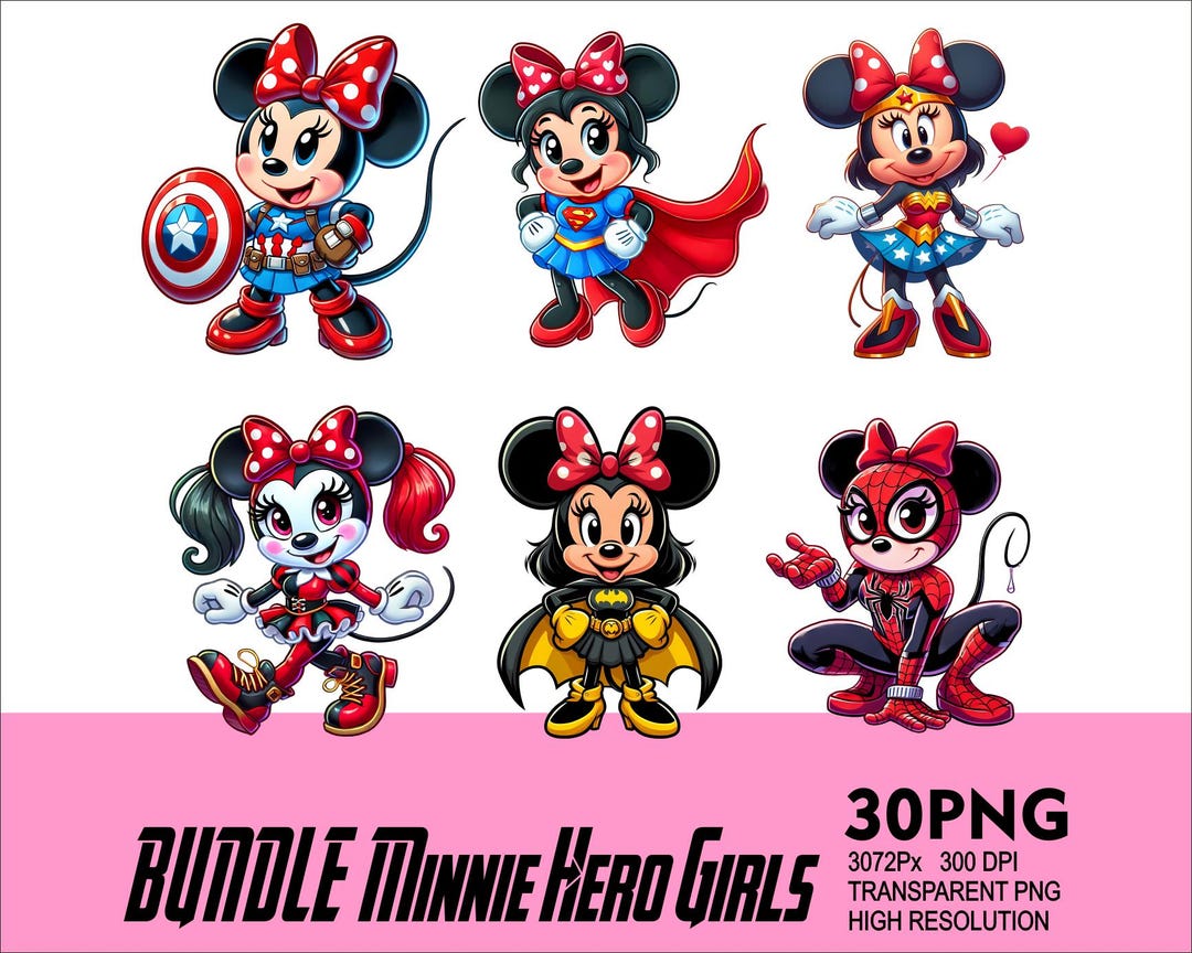 BUNDLE Superhero Minnie Girl Clipart 30 PNG Mouse Design for ...