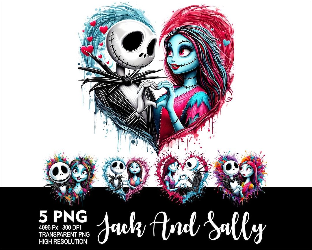 Jack and Sally Heart Love 5 PNG Design for Sublimation Png 300DPI High ...