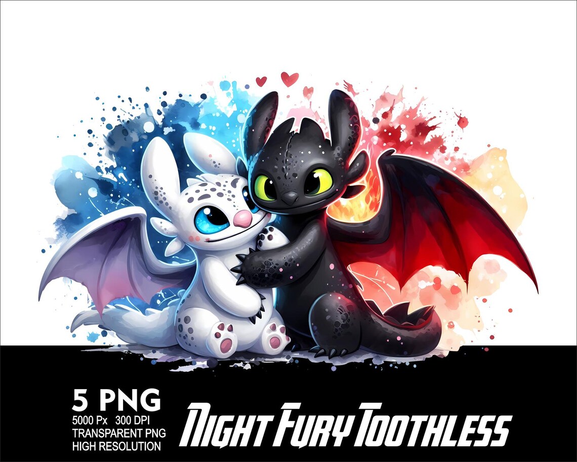 Cartoon Night Fury and Light Fury Watercolor 5 PNG Toothless Design for ...