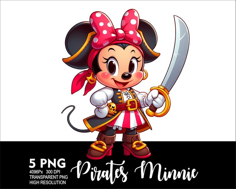Pirate Minnie 5 PNG Design Clipart for Sublimation Png 300DPI High ...