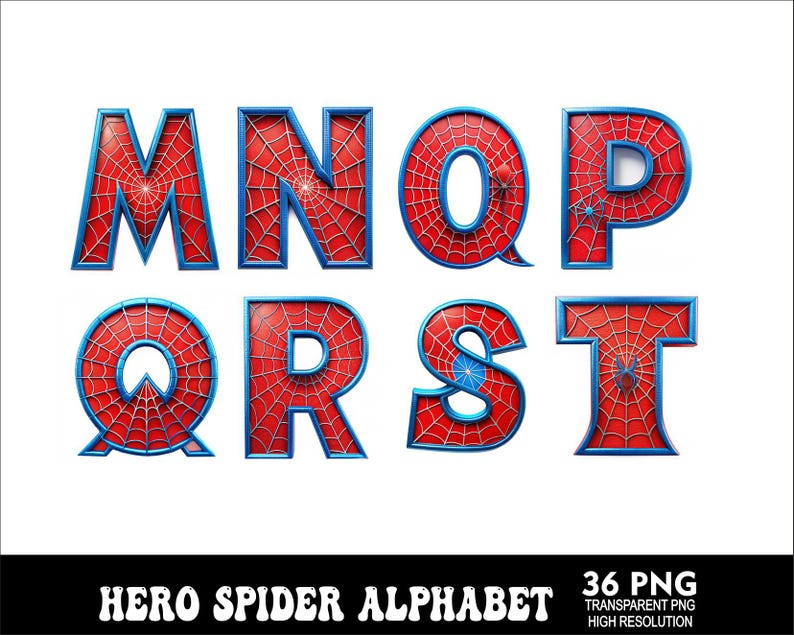 Superhero Spider Alphabet PNG Letters Design Spider Letters Png Party ...