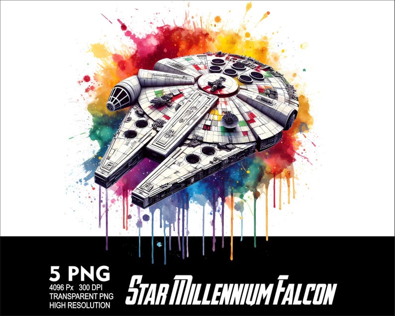 Star Wars Millennium Falcon 5 PNG Design for Watercolor Sublimation Png ...