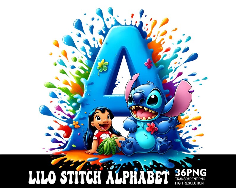 Cartoon Lilo Stitch Alphabet PNG Letters Design Stitch Letters Png Baby ...