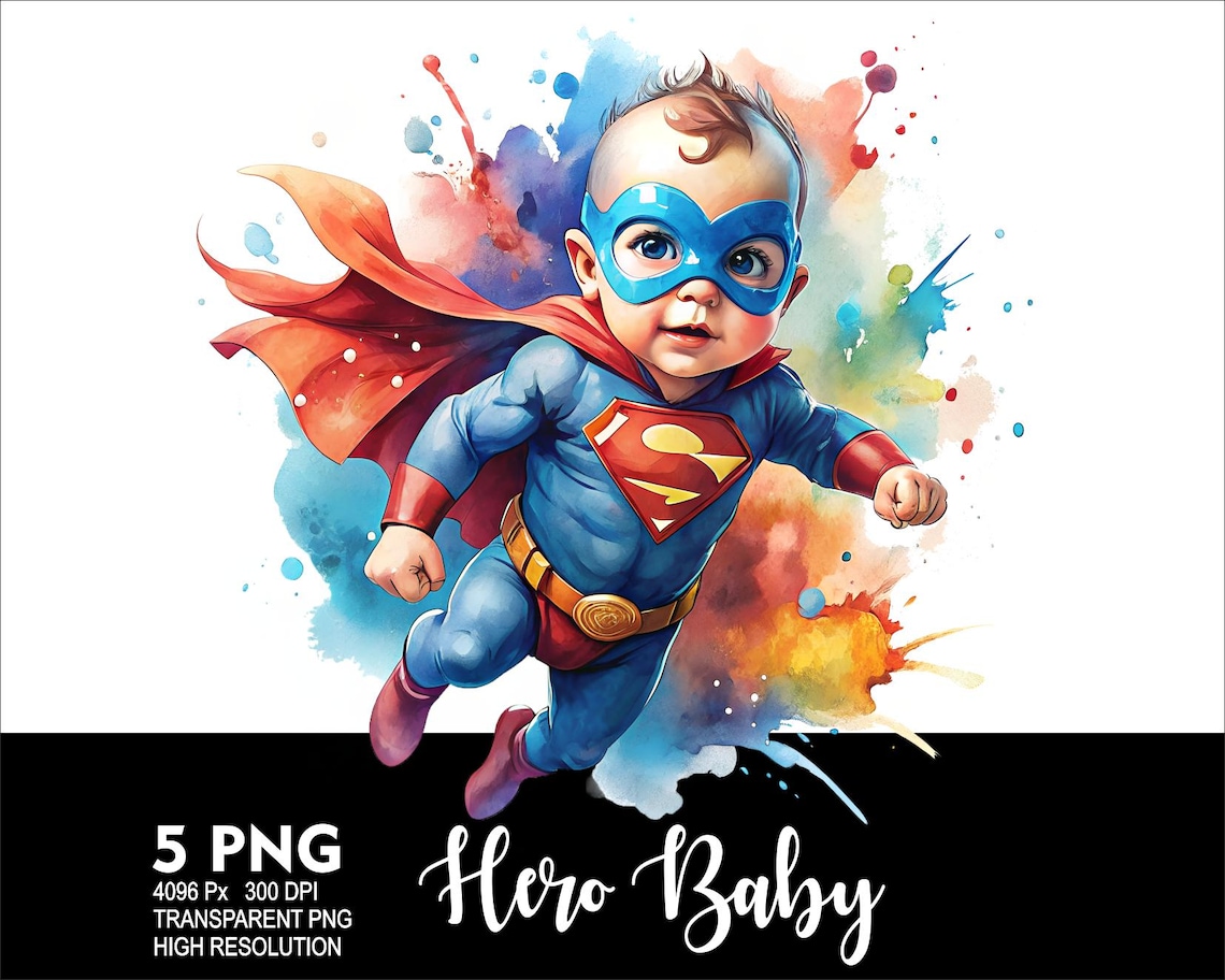 Superhero Baby Watercolor 5 PNG Baby Costume Design for Sublimation Png ...