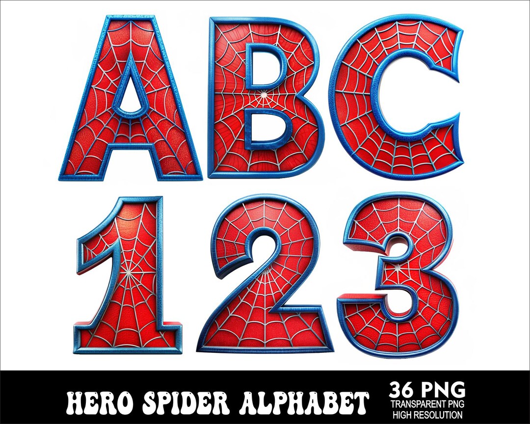 Superhero Spider Alphabet PNG Letters Design Spider Letters Png Party ...