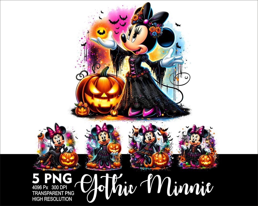 Halloween Gothic Minnie 5 PNG Design for Sublimation Png 300DPI High ...