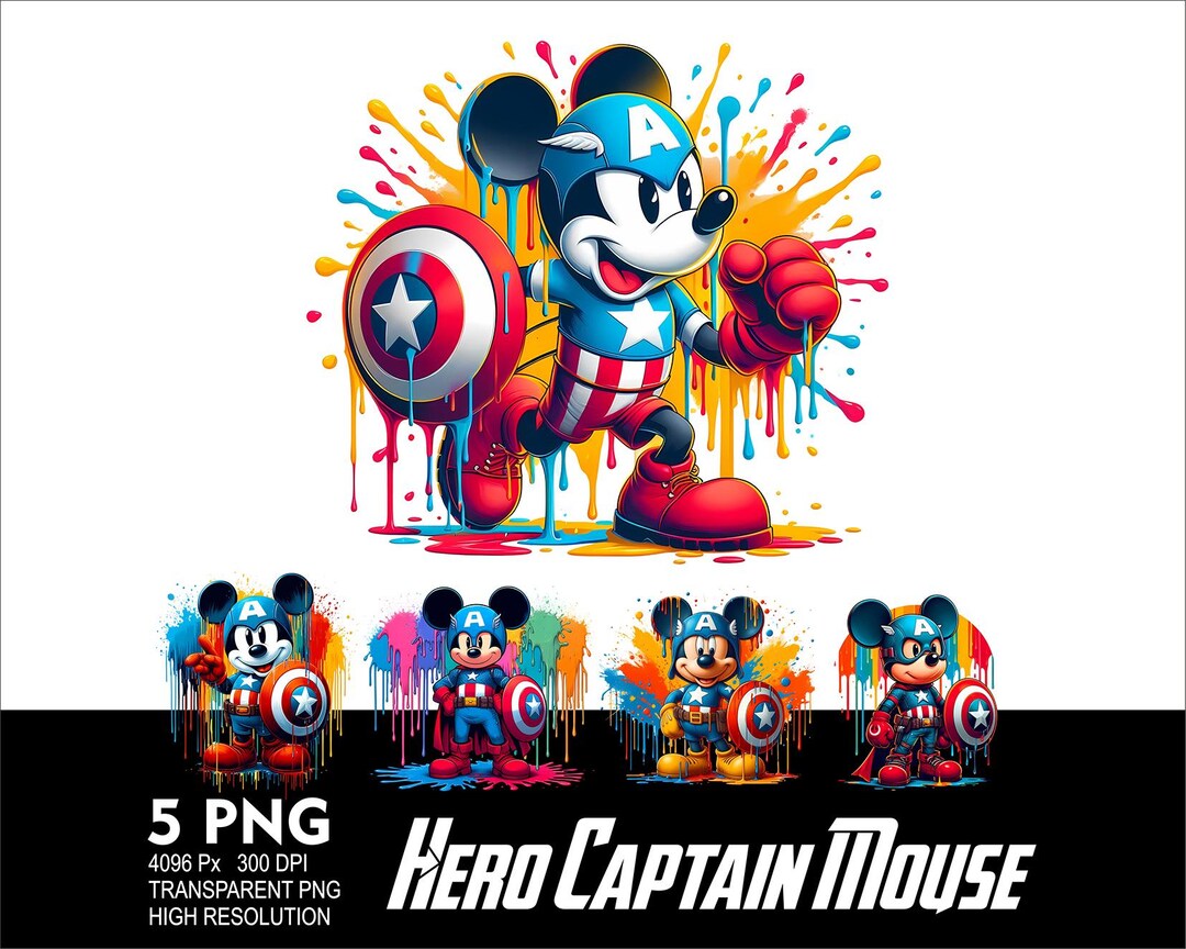 Mickey Superhero Captain Mouse 5 PNG Design for Sublimation Png 300DPI ...