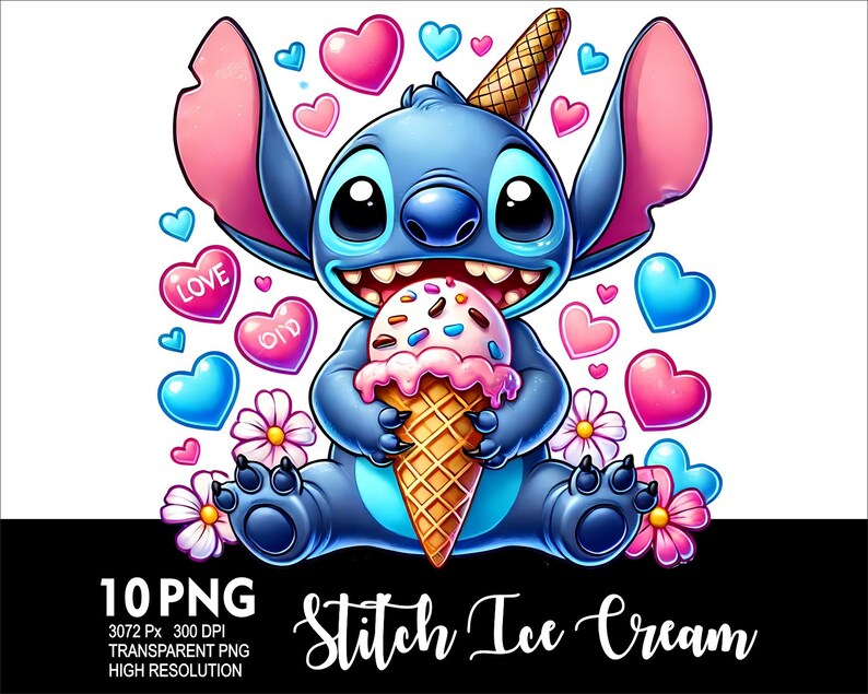 Diseño PNG de Stitch con helado (10 unidades) para sublimación. PNG de ...