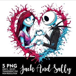 Jack and Sally Heart Love 5 PNG Design for Sublimation Png 300DPI High ...