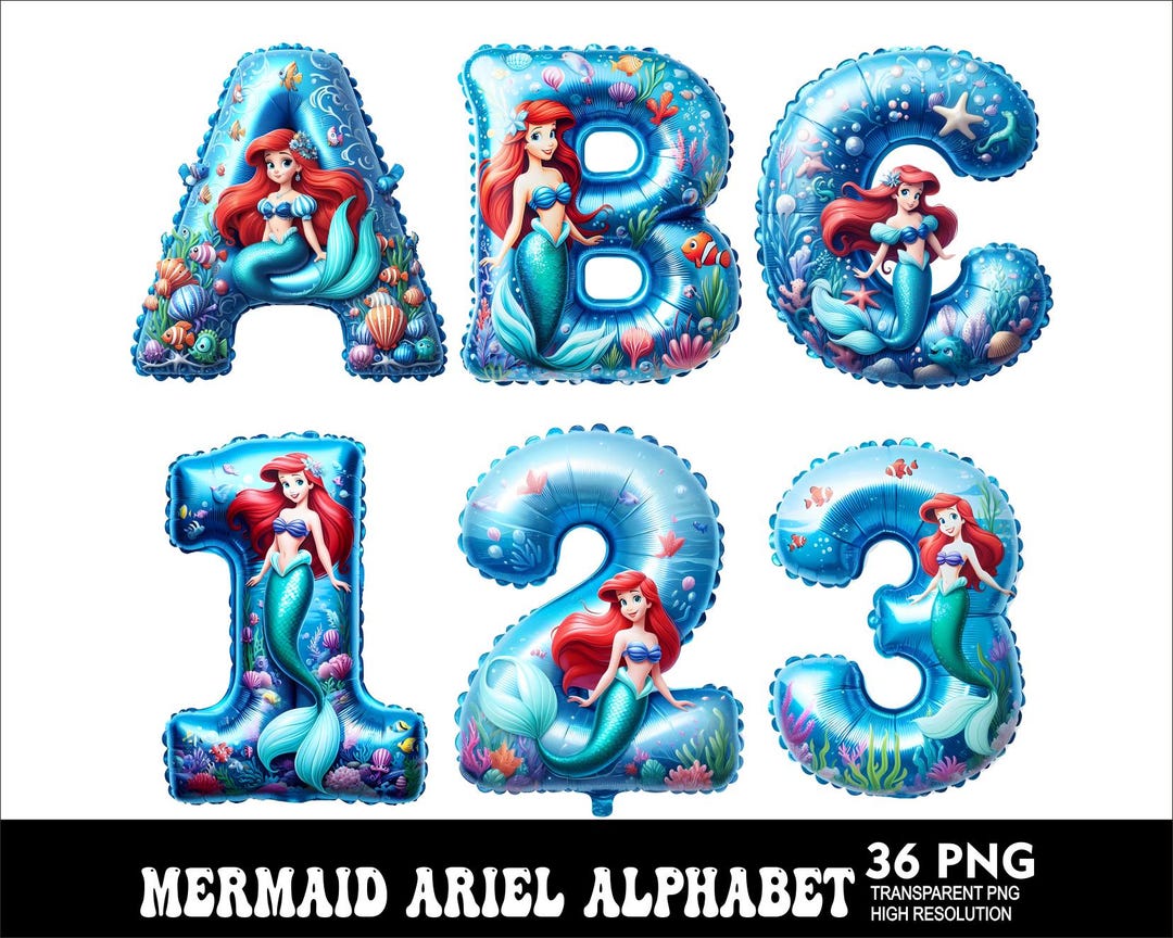 Mermaid Princess Ariel Alphabet PNG Letters Design Girl Mermaid Ariel ...