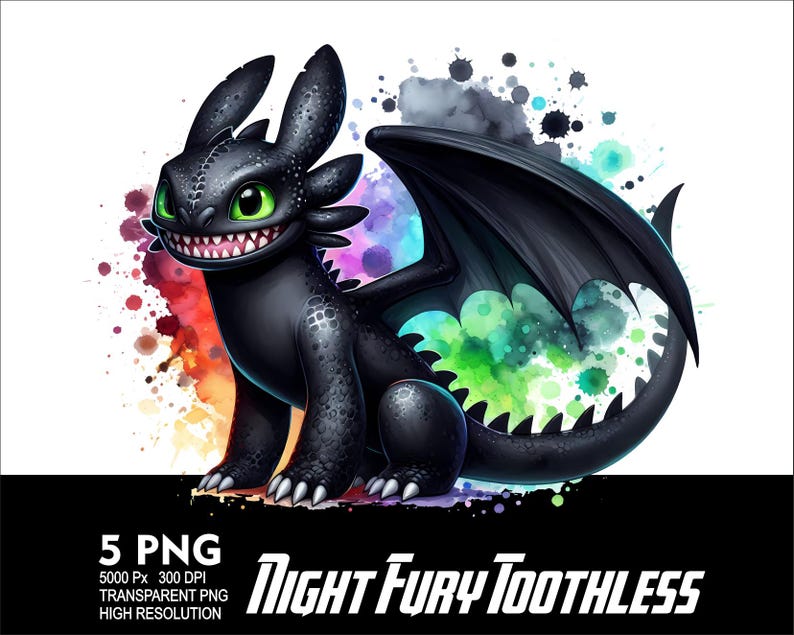 Cartoon Toothless Night Fury Watercolor 5 PNG Toothless Design for ...