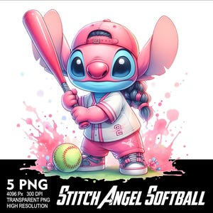 Angel Stitch Softball Girl 5 PNG Design for Sublimation Png 300DPI High ...