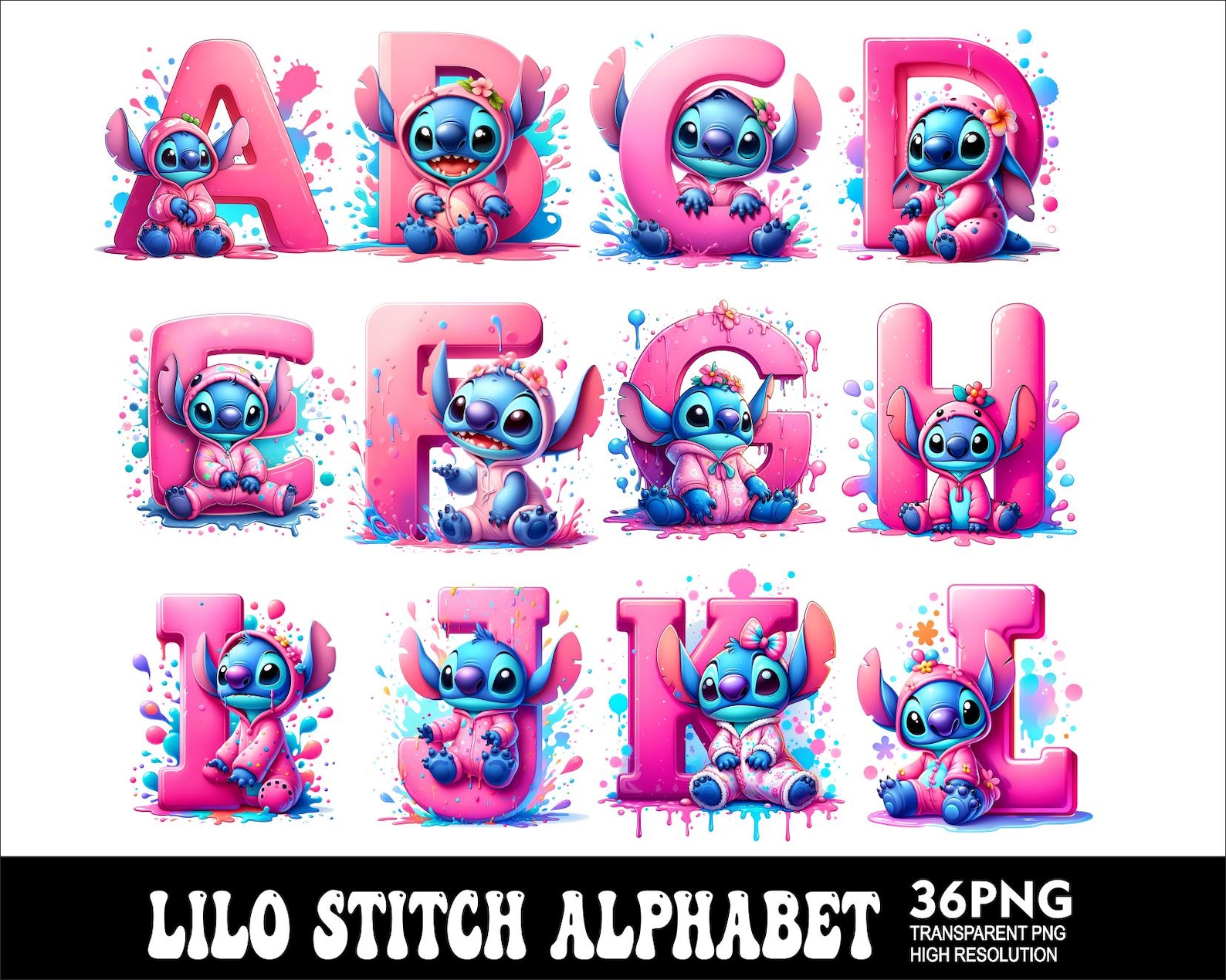 Desenho animado Lilo Stitch Alfabeto PNG letras Design Rosa Stitch ...