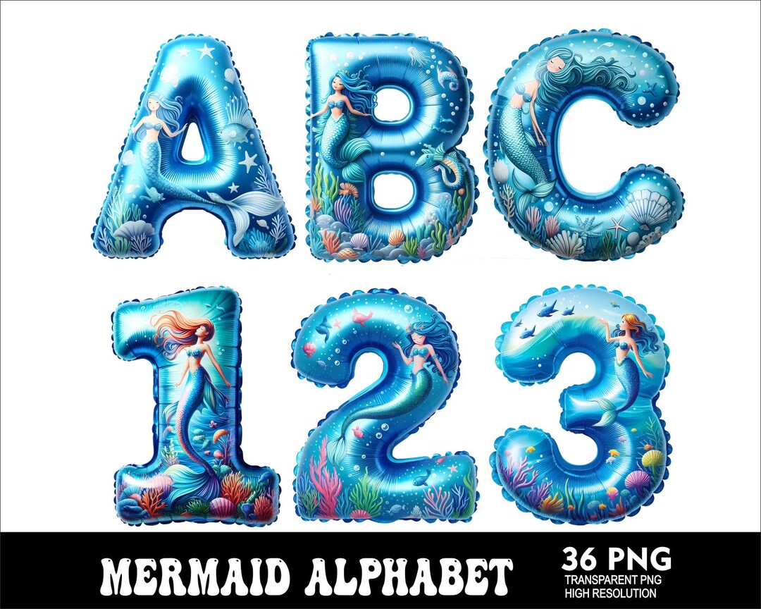 Mermaid Alphabet PNG Letters Design Girl Mermaid Letters Png Baby Party ...