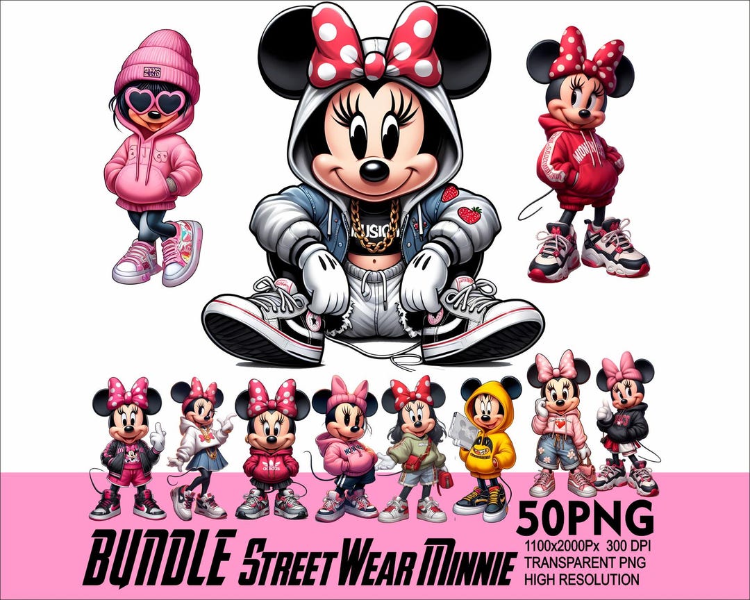 50 BUNDLE Streetwear Mouse Girl Clipart PNG Mouse Design for ...