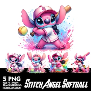 Angel Stitch Softball Girl 5 PNG Design for Sublimation Png 300DPI High ...