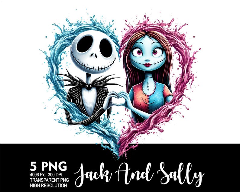 Jack and Sally Heart Love 5 PNG Design for Sublimation Png 300DPI High ...