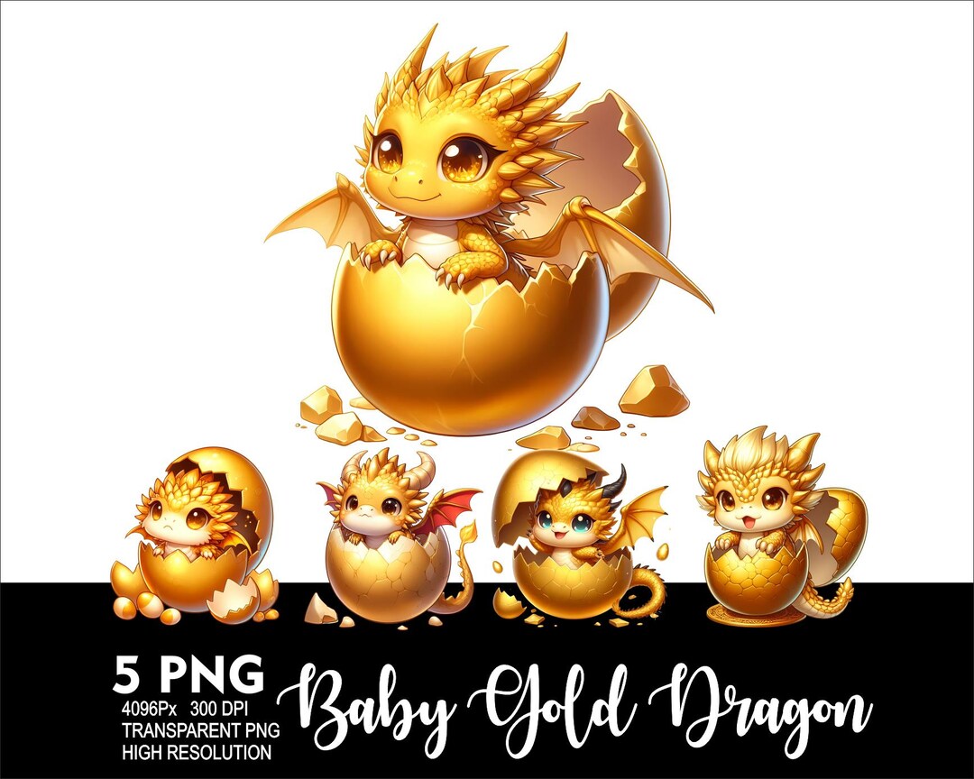 Cartoon Baby Gold Dragon 5 PNG Baby Dragon Design for Sublimation Png ...