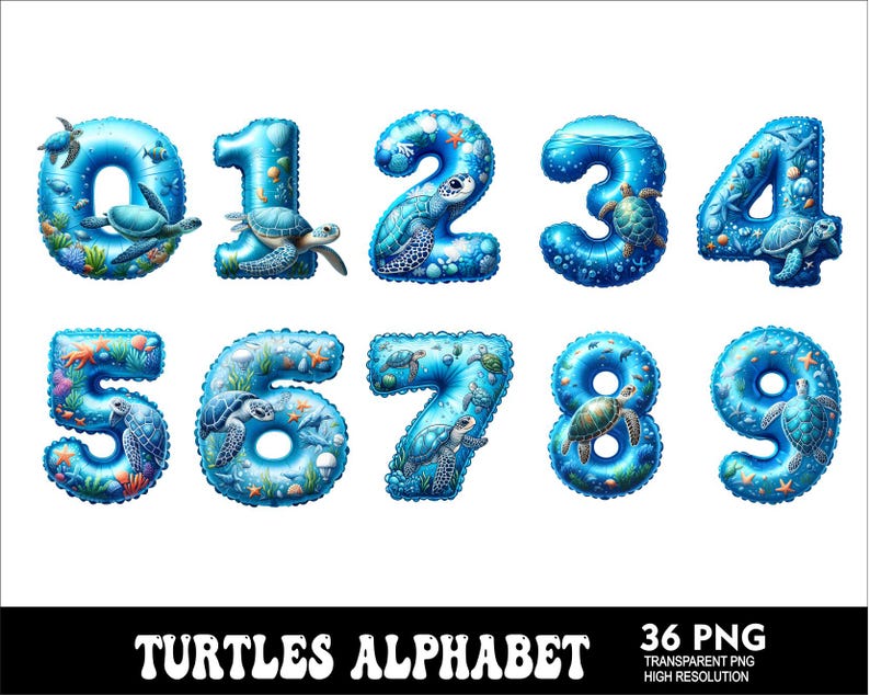 Ocean Turtle Alphabet PNG Letters Design Caretta Turtles Letters Png ...