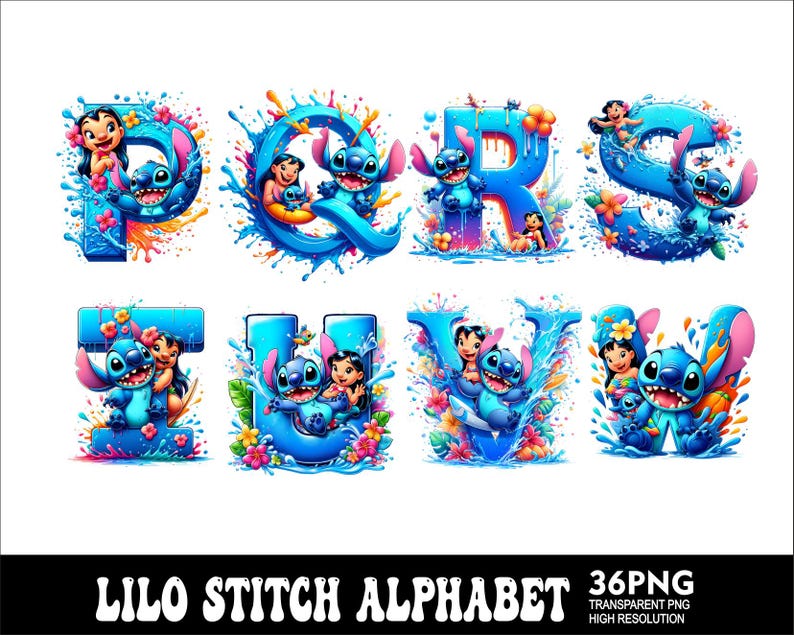 Cartoon Lilo Stitch Alphabet PNG Letters Design Stitch Letters Png Baby ...