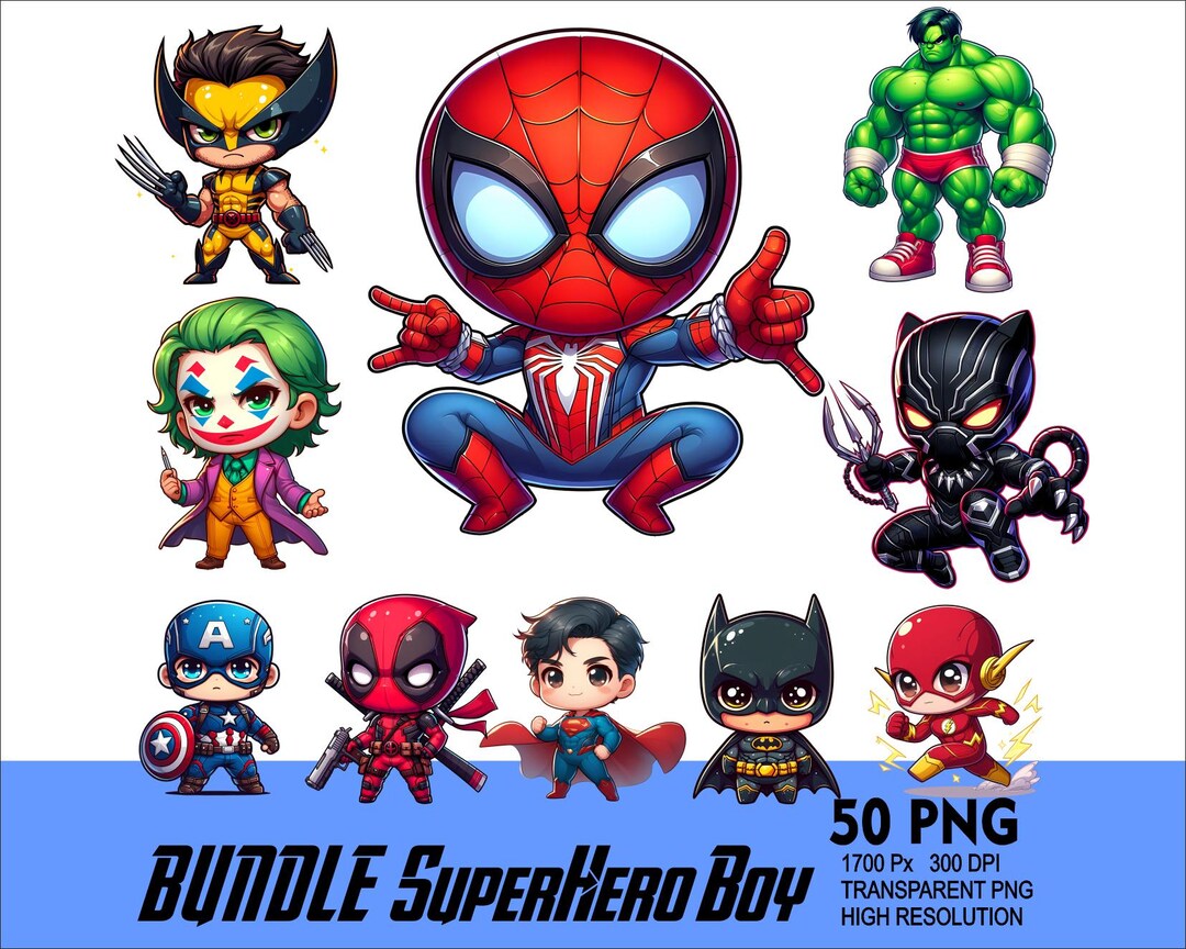 50 BUNDLE Superhero Boy Clipart PNG Mouse Design for Sublimation Png ...
