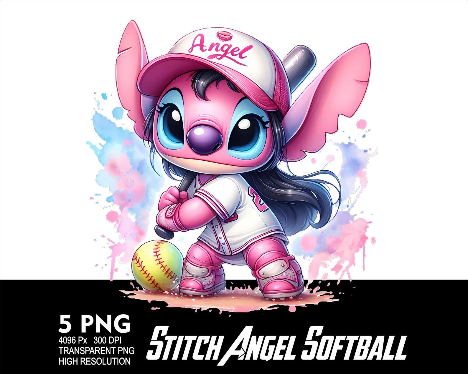 Angel Stitch Softball Girl 5 PNG Design for Sublimation Png 300DPI High ...