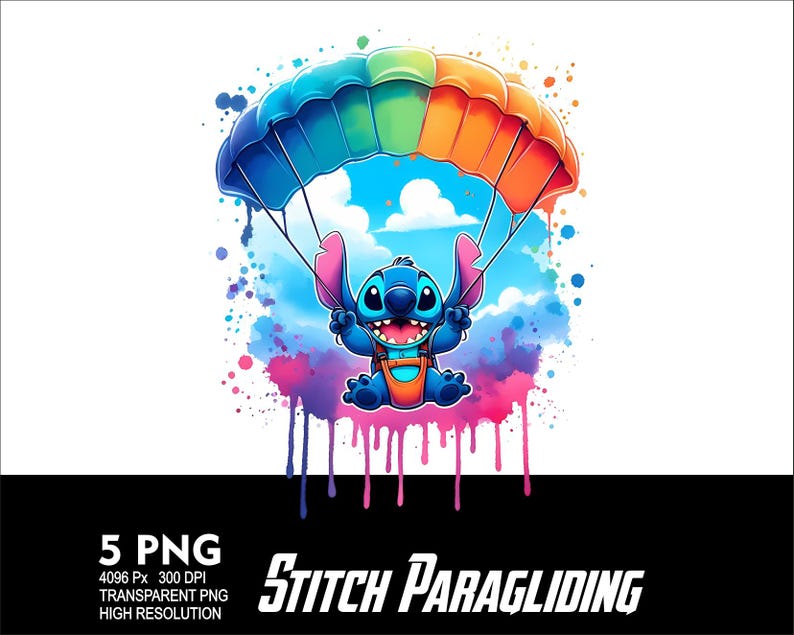 Stitch Paragliding 5 PNG Design for Sublimation Png 300DPI High ...