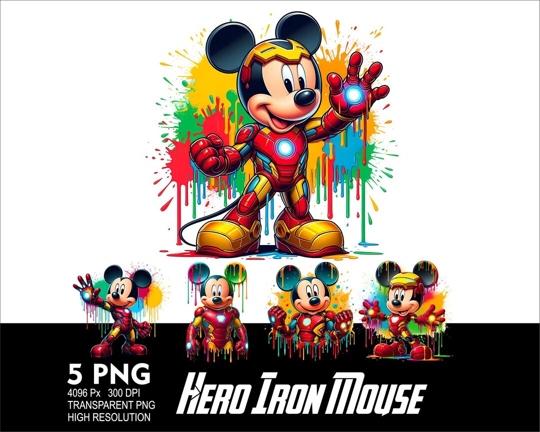 Mickey Superhero Iron Mouse 5 PNG Design for Sublimation Png 300DPI ...