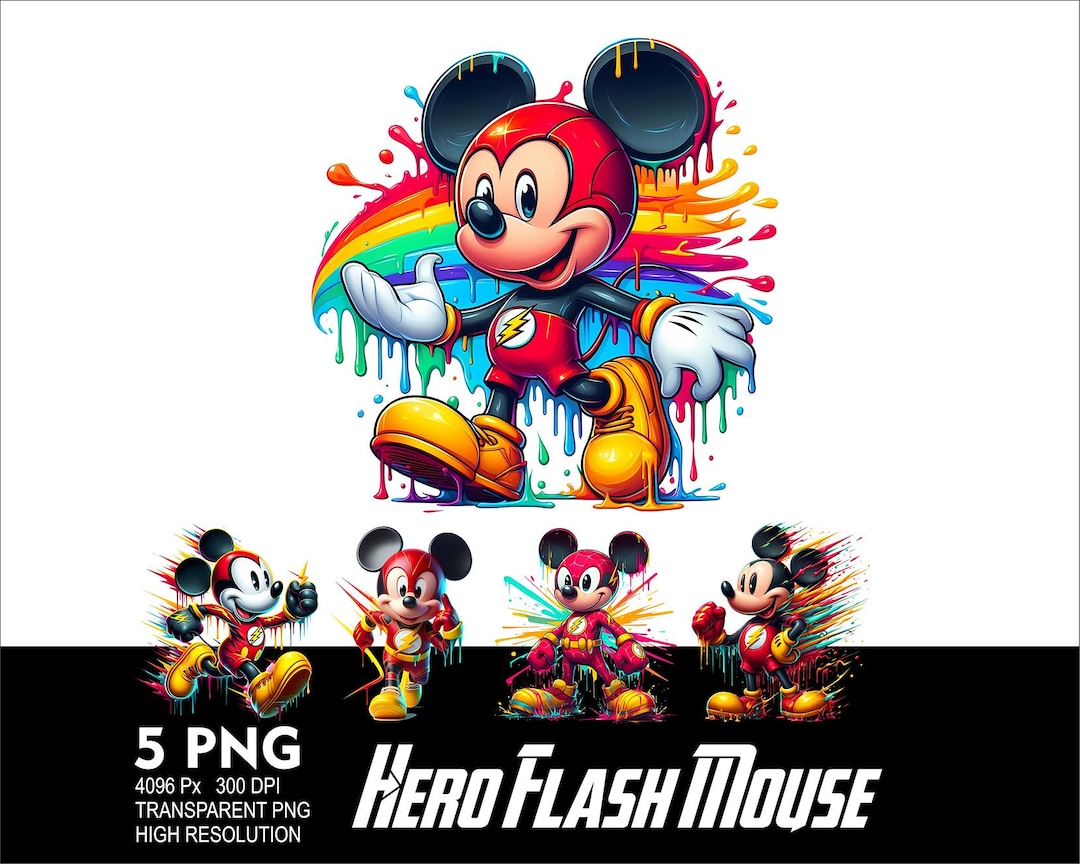Mickey Superhero Flash Mouse 5 PNG Design for Sublimation Png 300DPI ...