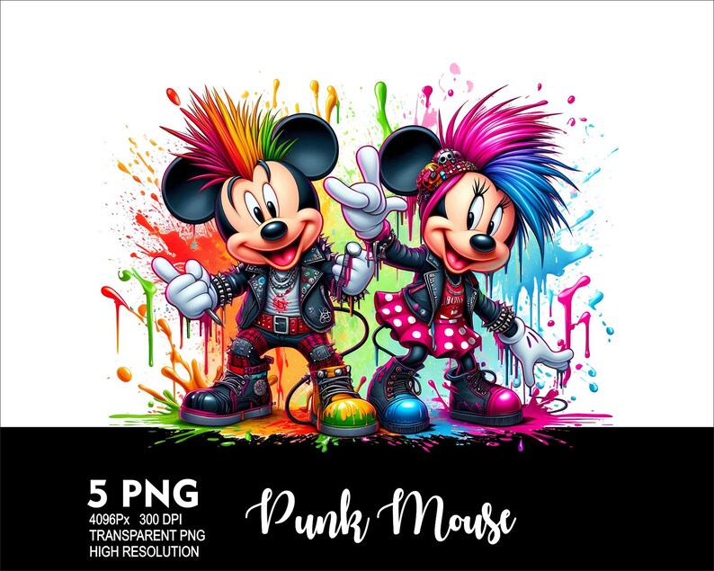 Punk Mickey and Minnie 5 PNG Design for Sublimation Png 300DPI High ...