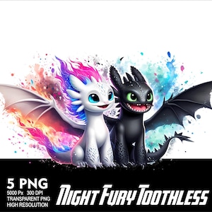 Cartoon Night Fury and Light Fury Watercolor 5 PNG Toothless Design for ...