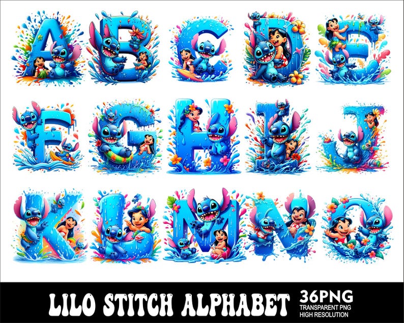 Cartoon Lilo Stitch Alphabet PNG Letters Design Stitch Letters Png Baby ...
