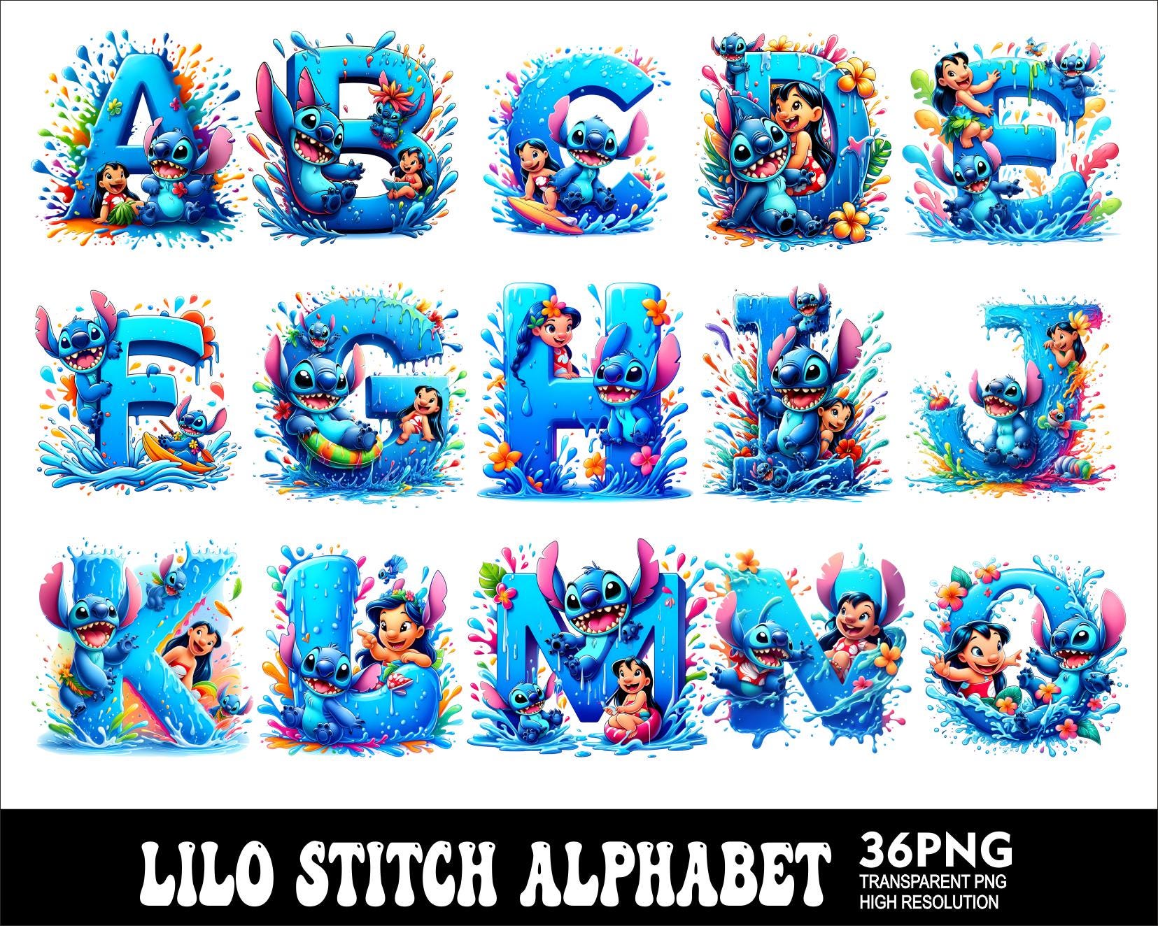 Cartoon Lilo Stitch Alphabet PNG Letters Design Stitch Letters Png Baby ...