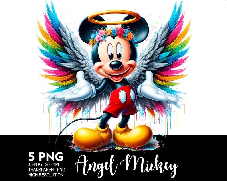 Angel Mickey Wings 5 PNG Mouse Design for Sublimation Png 300DPI High ...