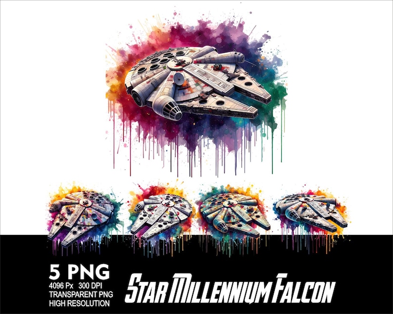 Star Wars Millennium Falcon 5 PNG Design for Watercolor Sublimation Png ...