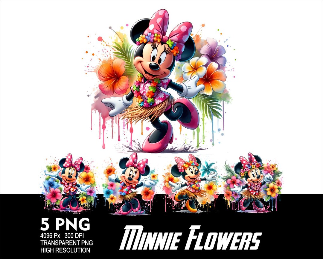 Flowers Minnie 5 PNG Design Watercolor Sublimation Png 300DPI High ...