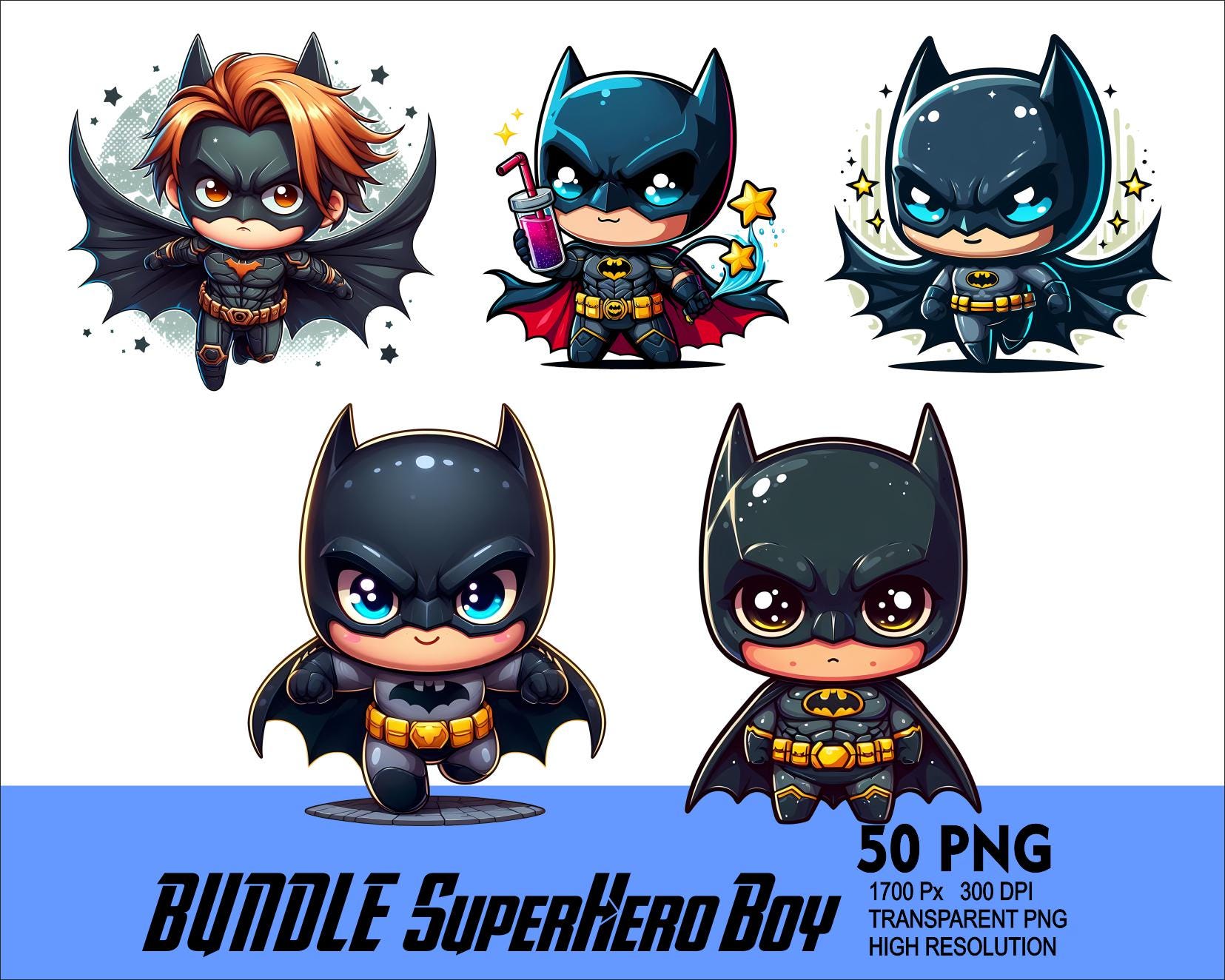 50 BUNDLE Superhero Boy Clipart PNG Mouse Design for Sublimation Png ...