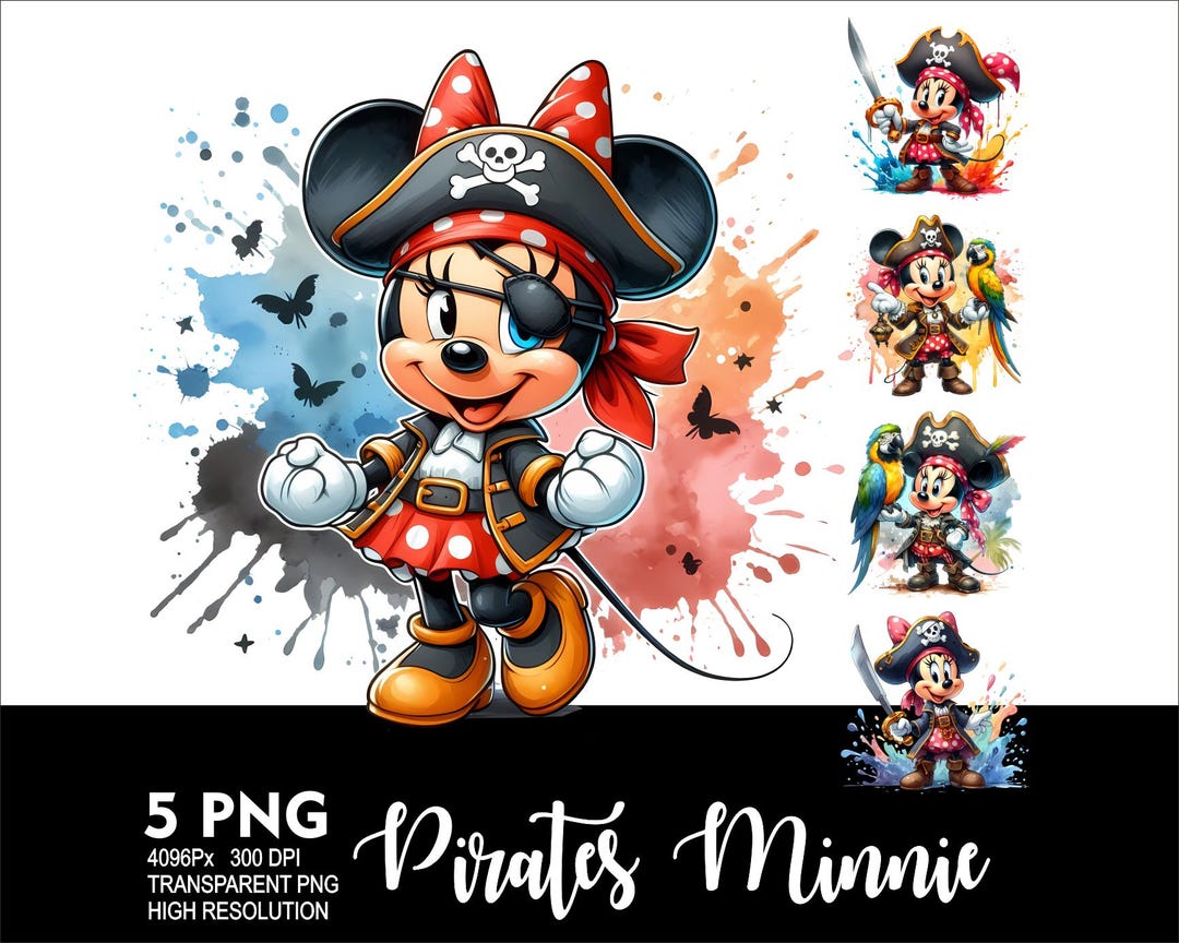 Pirate Minnie 5 PNG Design for Watercolor Sublimation Png 300DPI High ...