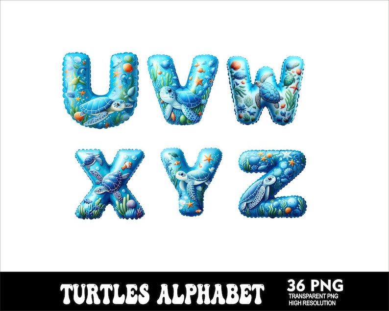 Ocean Turtle Alphabet PNG Letters Design Caretta Turtles Letters Png ...